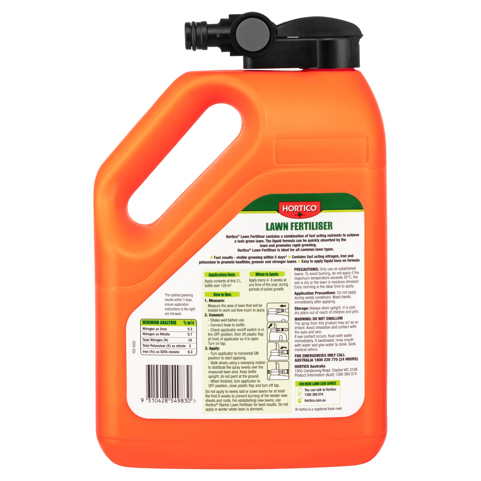 Hortico 2L Lawns Fertiliser for All Lawns Hose-On