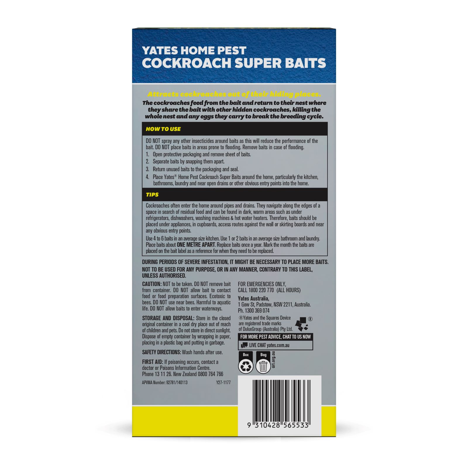 Yates Home Pest Cockroach Super Baits - 8 Pack