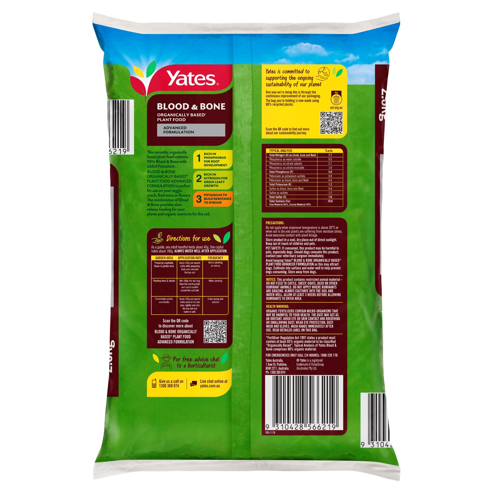Yates 2.5kg Professional Blood & Bone (Plus Potash)