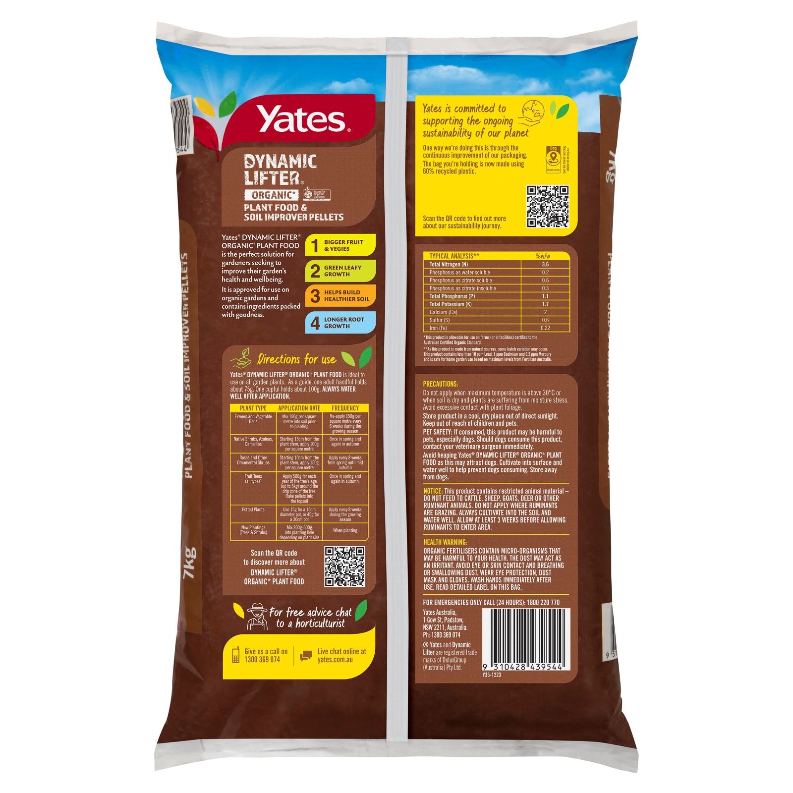 Yates 7kg Dynamic Lifter Soil Improver & Plant Fertiliser