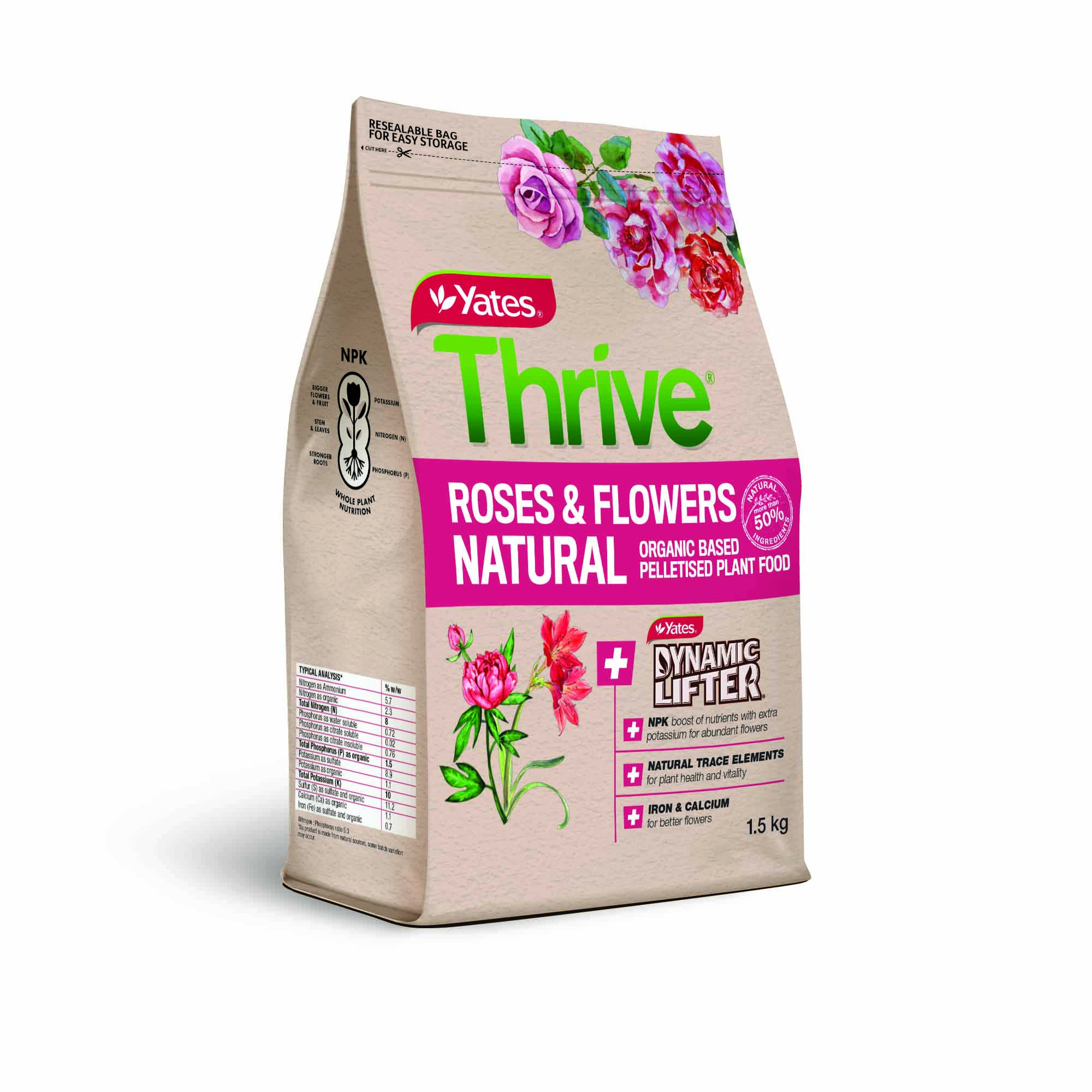 Yates 1.5kg Thrive Natural Roses & Flowers Organic Based Pelletised ...