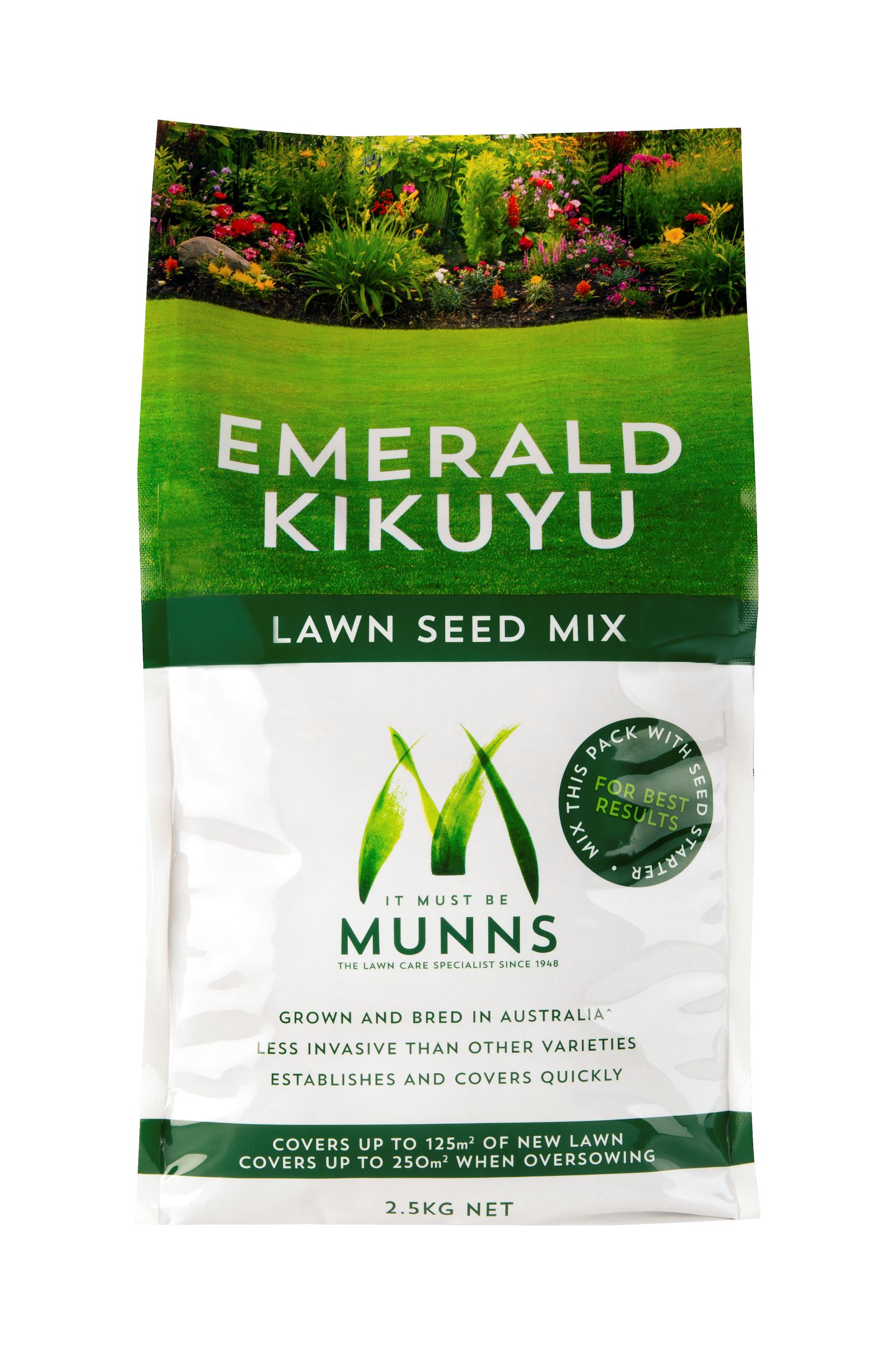 Munns Emerald Kikuyu Lawn Seed Mix 2.5kg