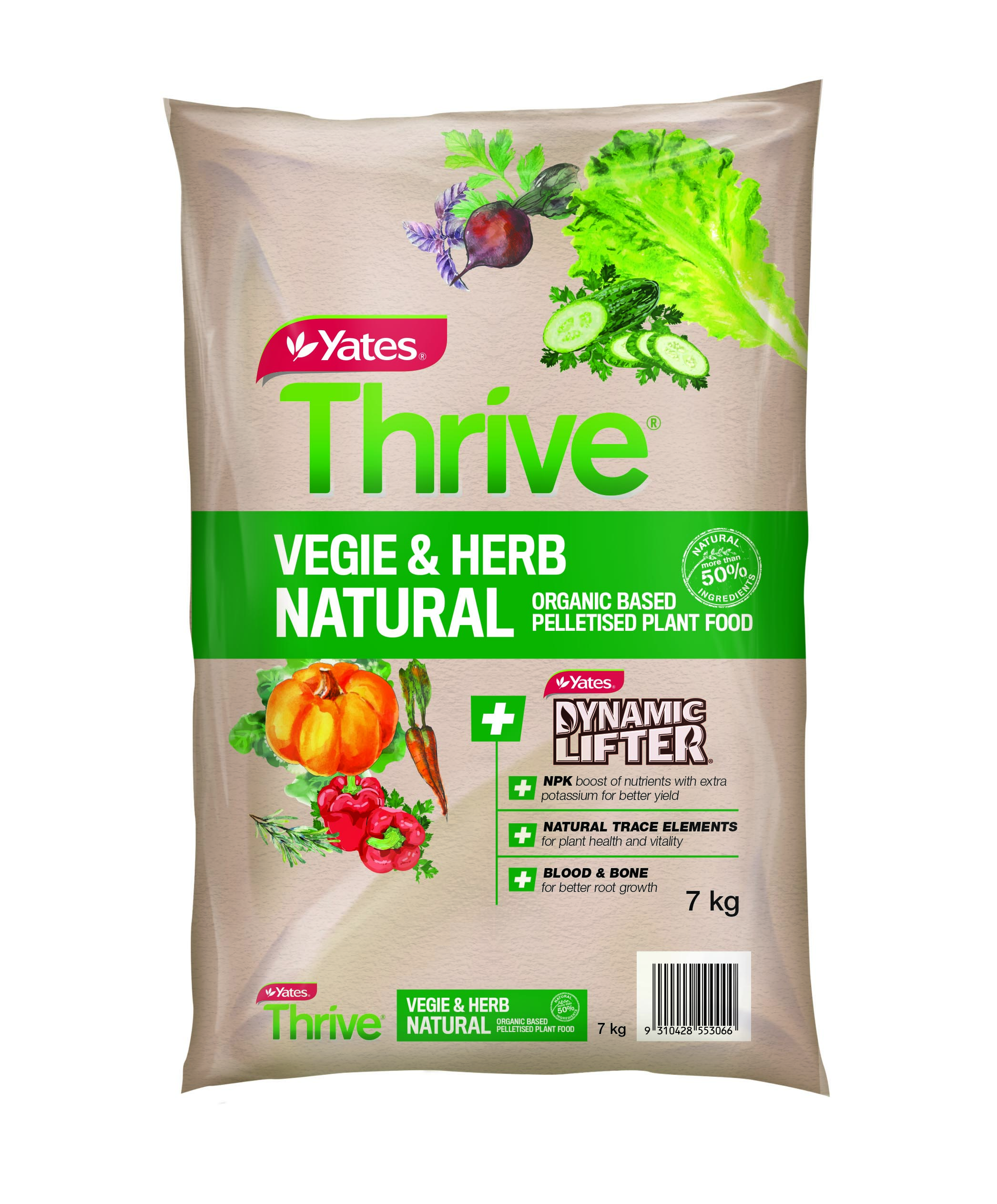 Yates 7kg Thrive Natural Vegie & Herb Organic Based Pelletised Plant Food