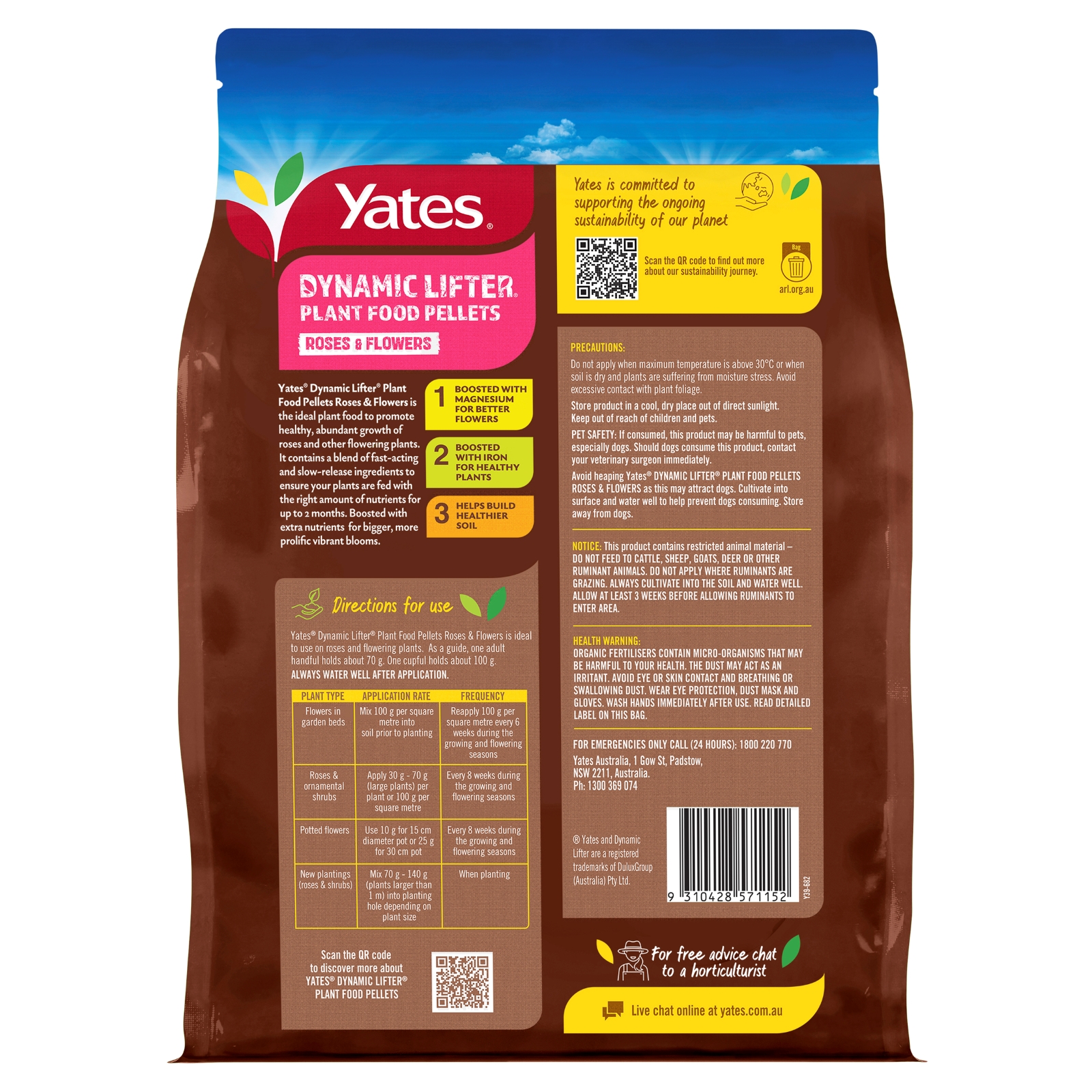 Yates 3kg Dynamic Lifter Roses & Flowers Pelletised Plant Food