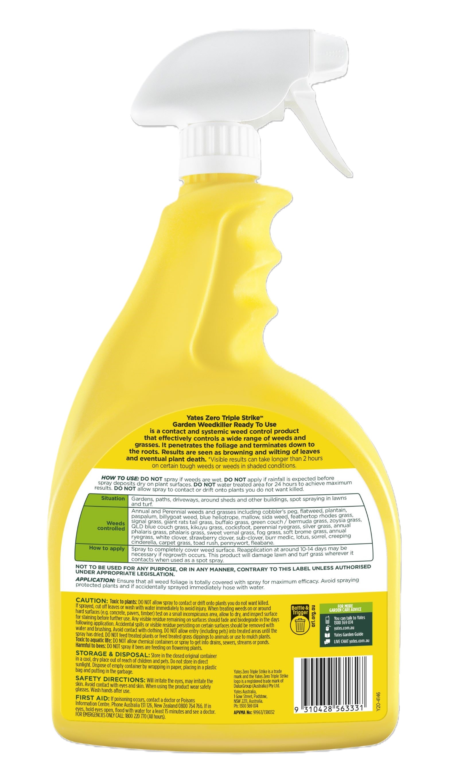 Yates 1L Zero Triple Strike Garden Weedkiller Ready-to-Use