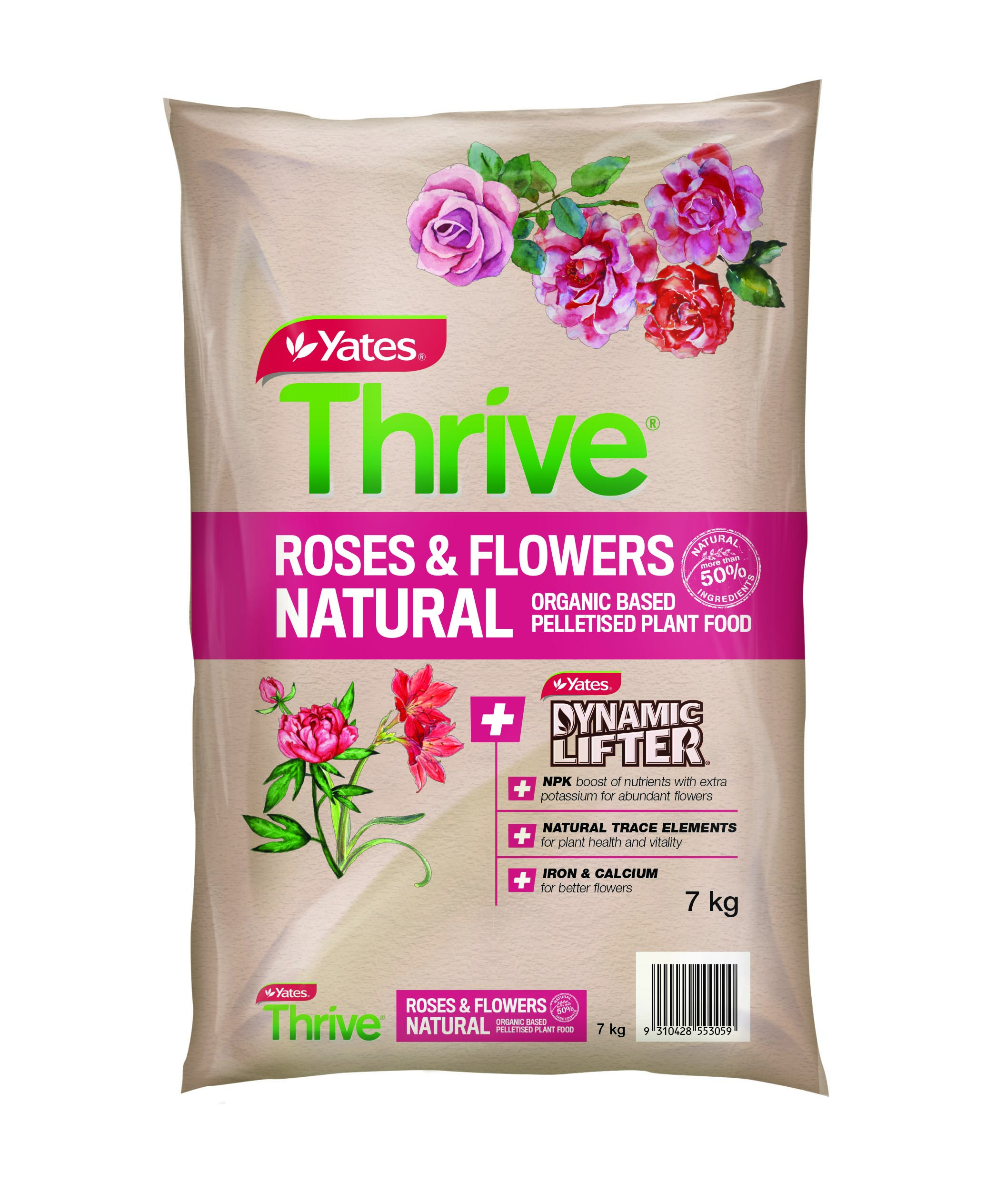 Yates 7kg Thrive Natural Roses & Flowers Organic Based Pelletised Plant ...