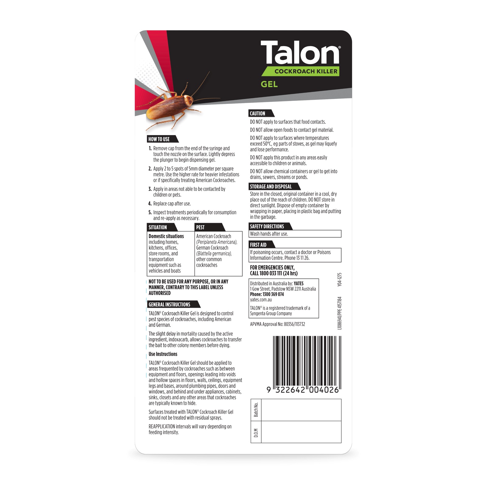 Talon 5g Cockroach Killer Gel