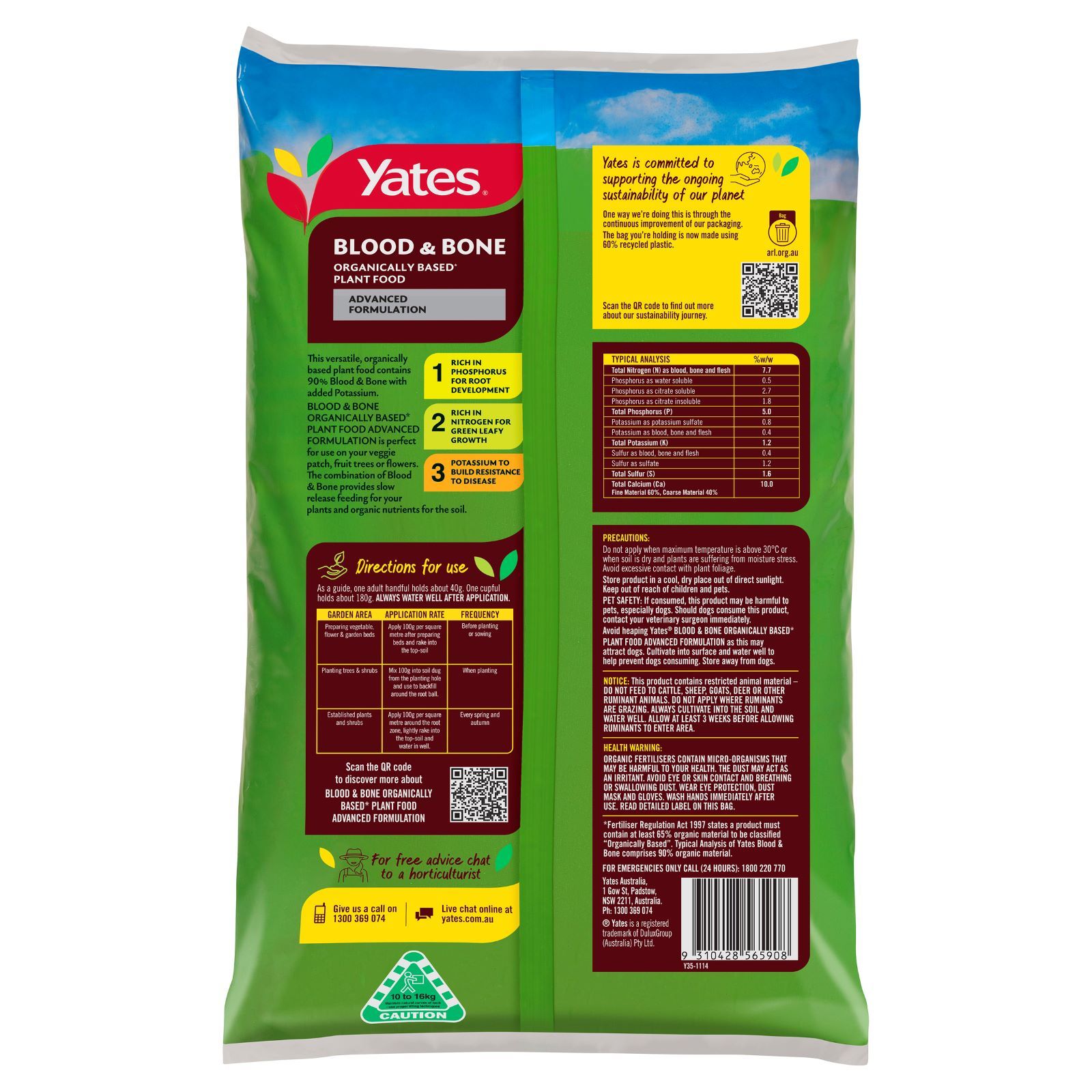 Yates 10kg Professional Blood & Bone (Plus Potash)