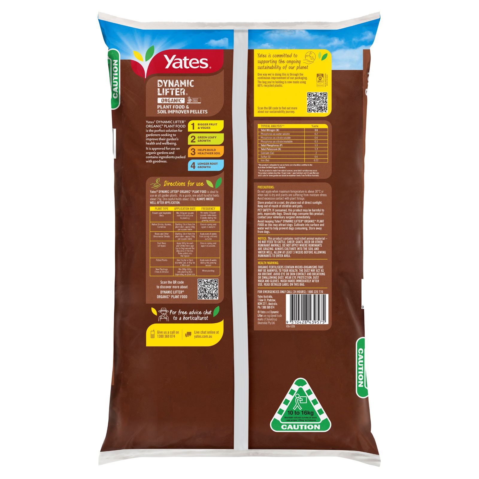 Yates 15kg Dynamic Lifter Soil Improver & Plant Fertiliser