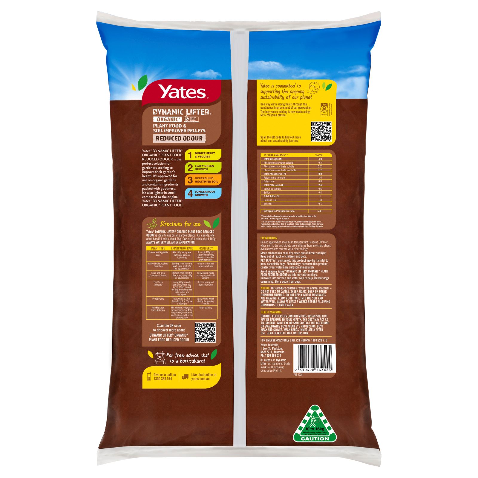 Yates 10kg Dynamic Lifter Reduced Odour Soil Improver & Plant ...