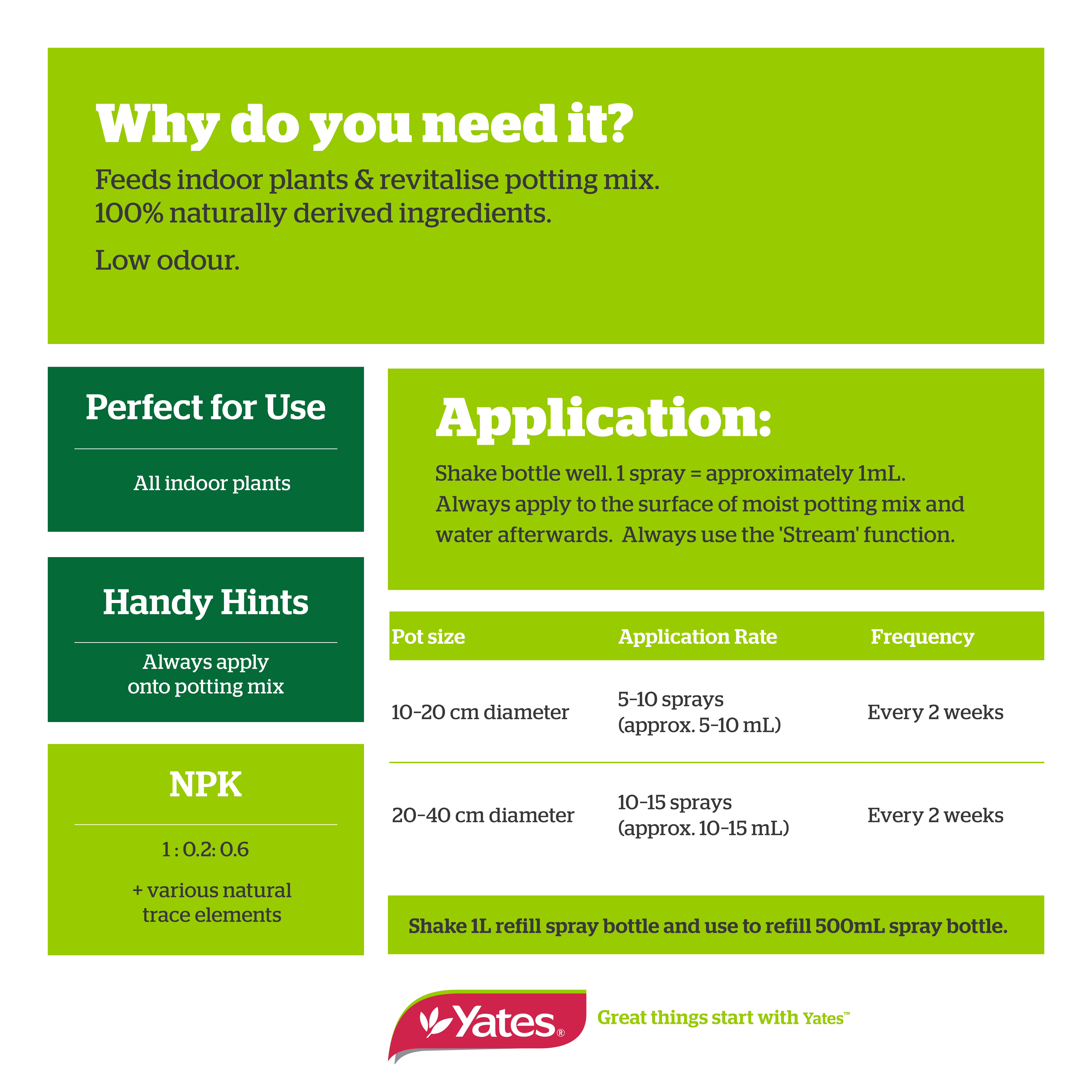 Yates 500mL Thrive Natural Indoor Plant Food Spray Ready-to-Use