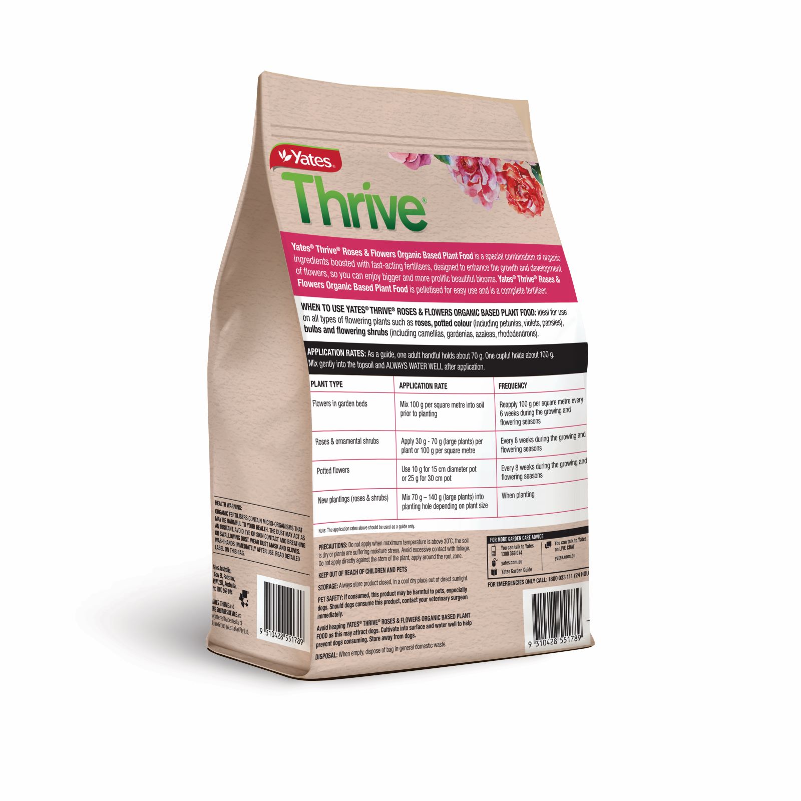 Yates 1.5kg Thrive Natural Roses & Flowers Organic Based Pelletised ...