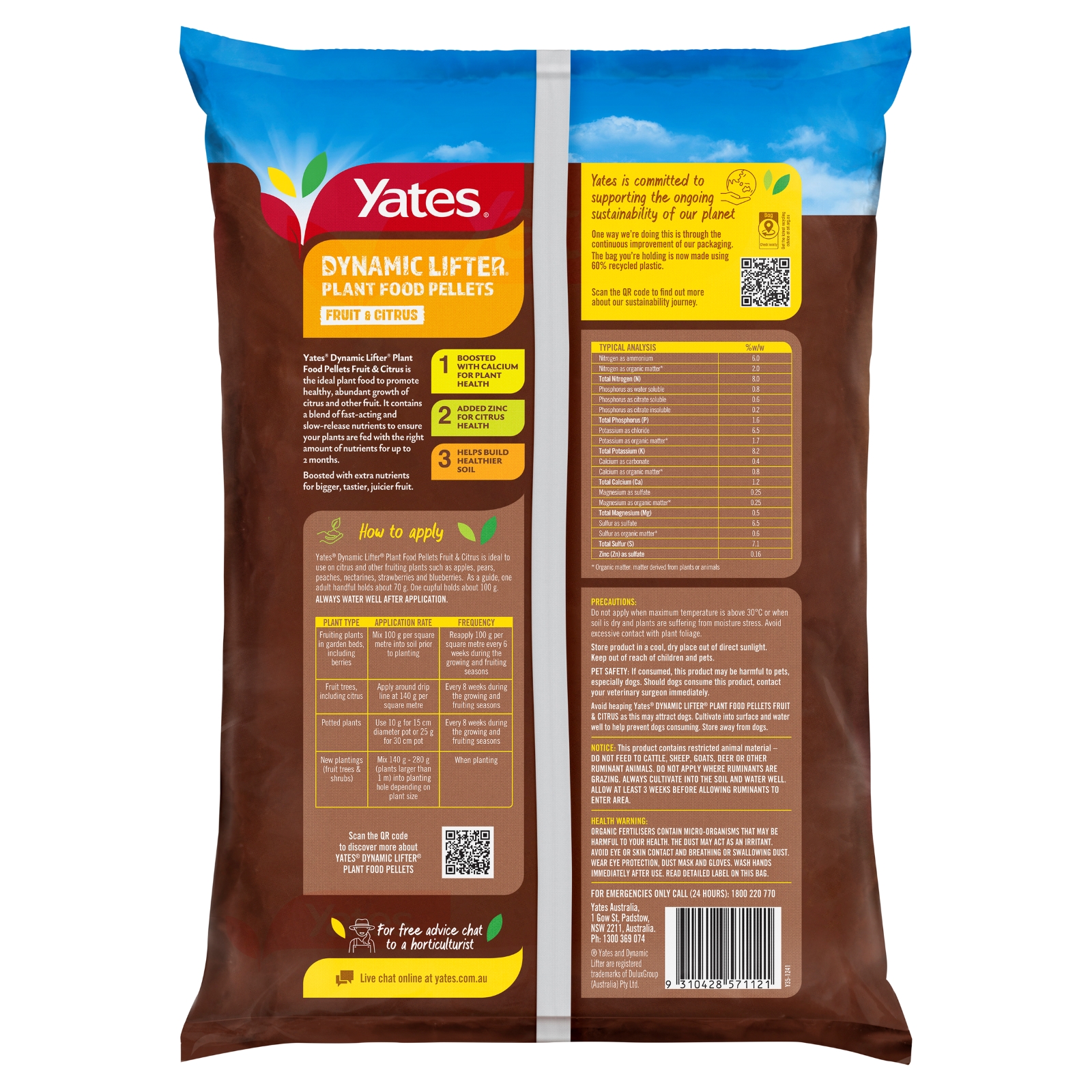 Yates 7kg Dynamic Lifter Fruit & Citrus Pelletised Plant Food