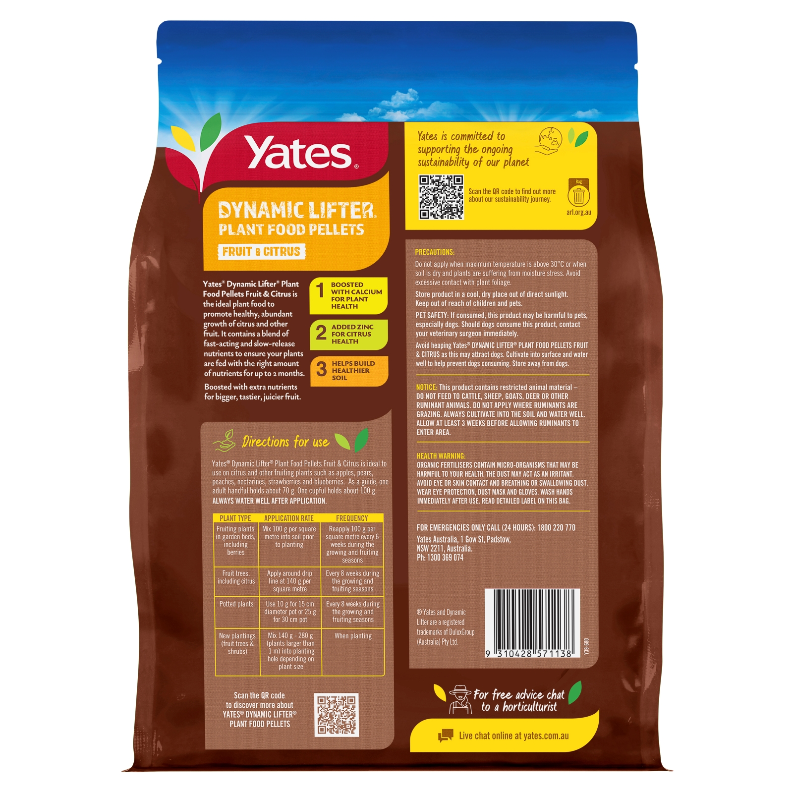 Yates 3kg Dynamic Lifter Fruit & Citrus Pelletised Plant Food