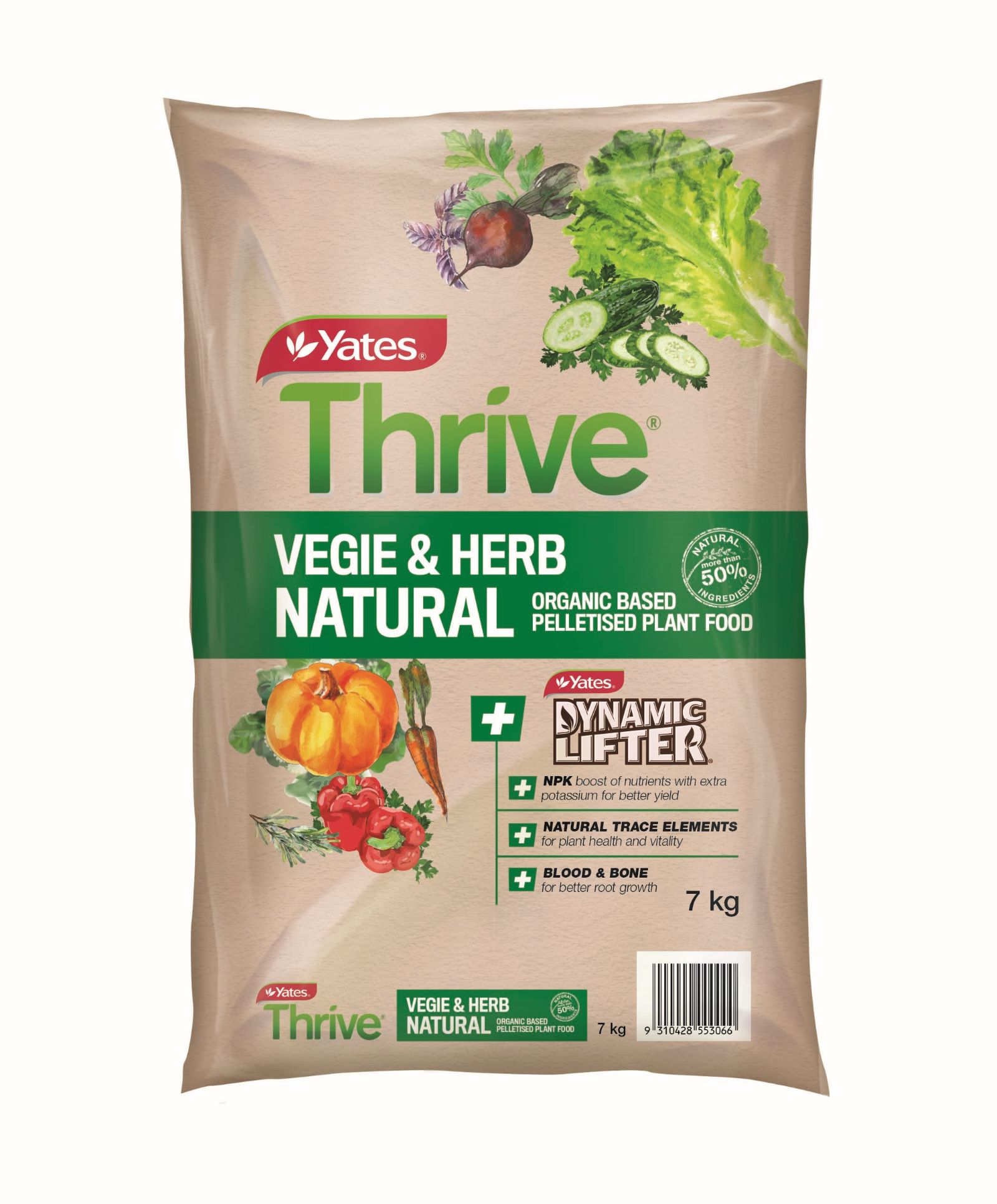 Yates 7kg Thrive Natural Vegie & Herb Organic Based Pelletised Plant Food