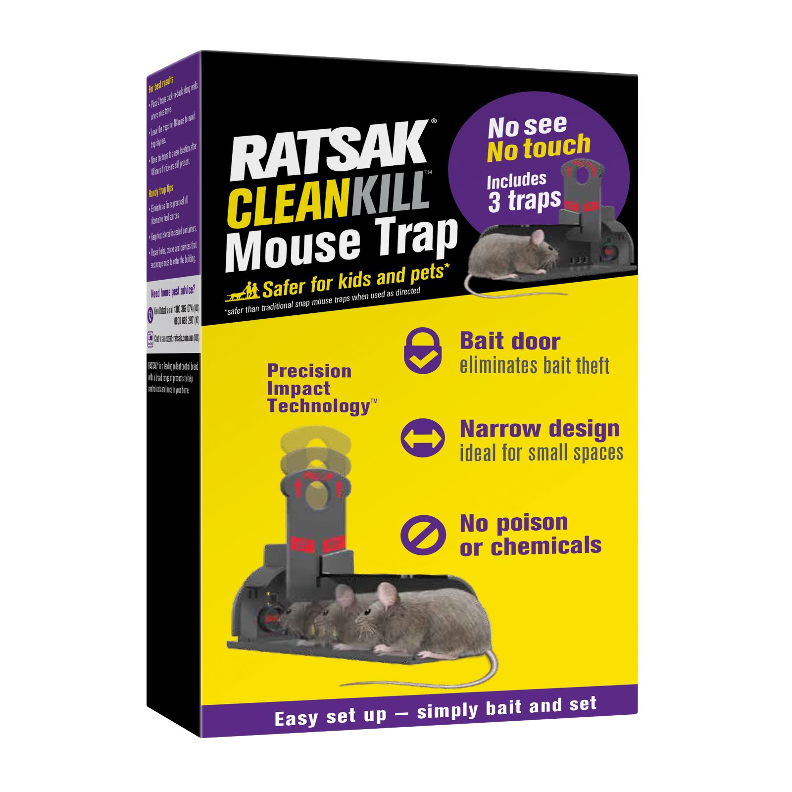 RATSAK 3 pack Clean Kill Mouse Trap | Yates Gardening Australia