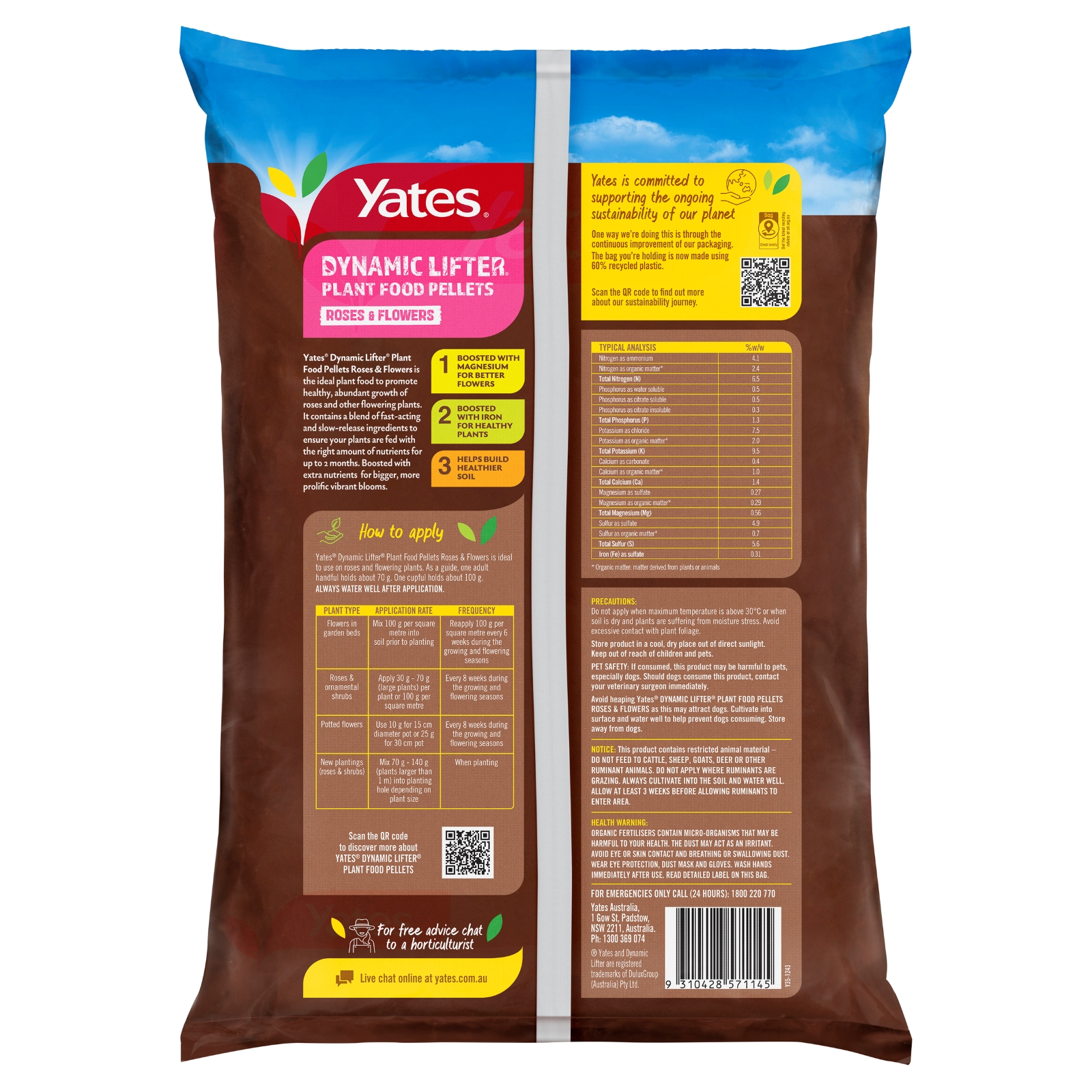 Yates 7kg Dynamic Lifter Roses & Flowers Pelletised Plant Food
