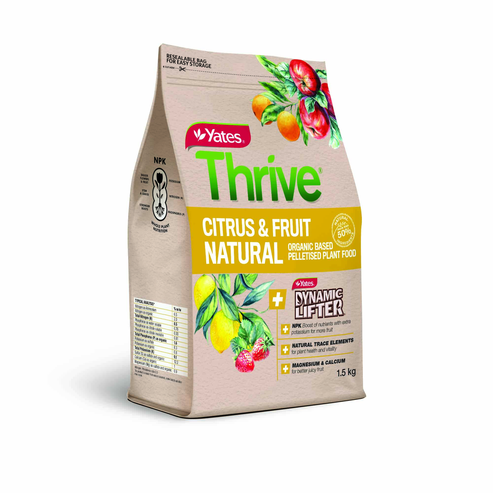 Yates 1.5kg Thrive Natural Citrus & Fruit Organic Based Pelletised ...