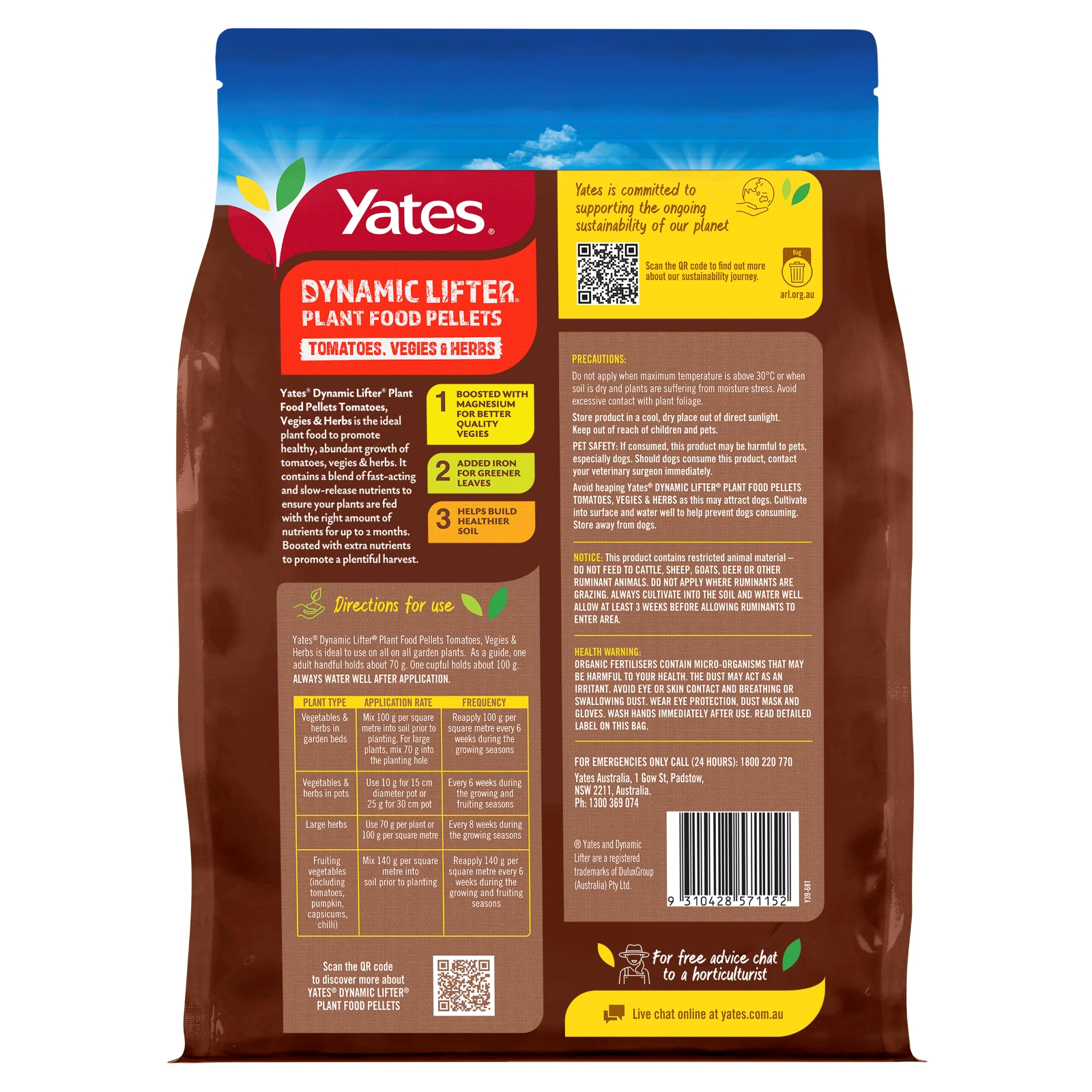 Yates 3kg Dynamic Lifter Tomatoes Vegies & Herbs Pelletised Plant Food
