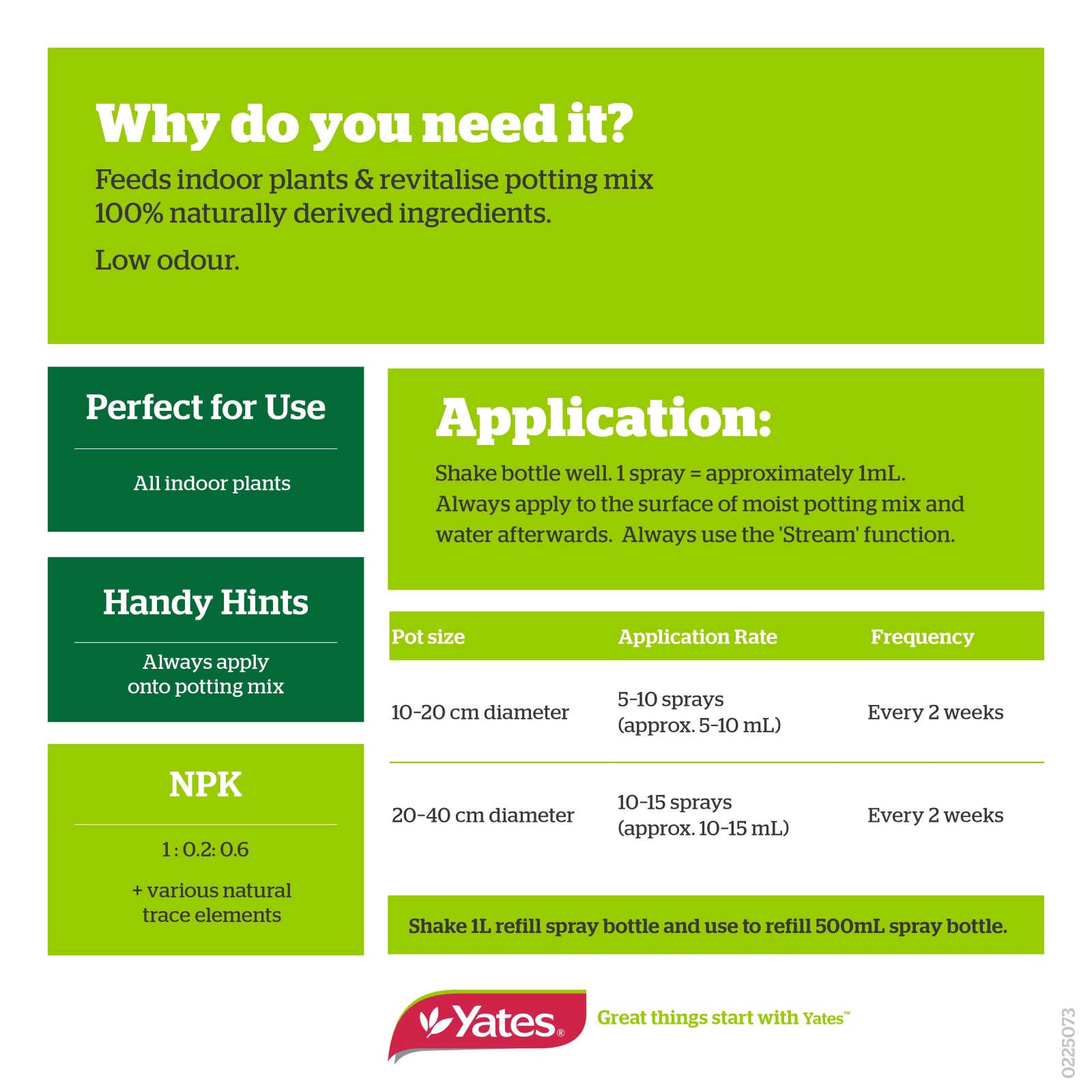 Yates 1L Thrive Natural Indoor Plant Food Spray Refill