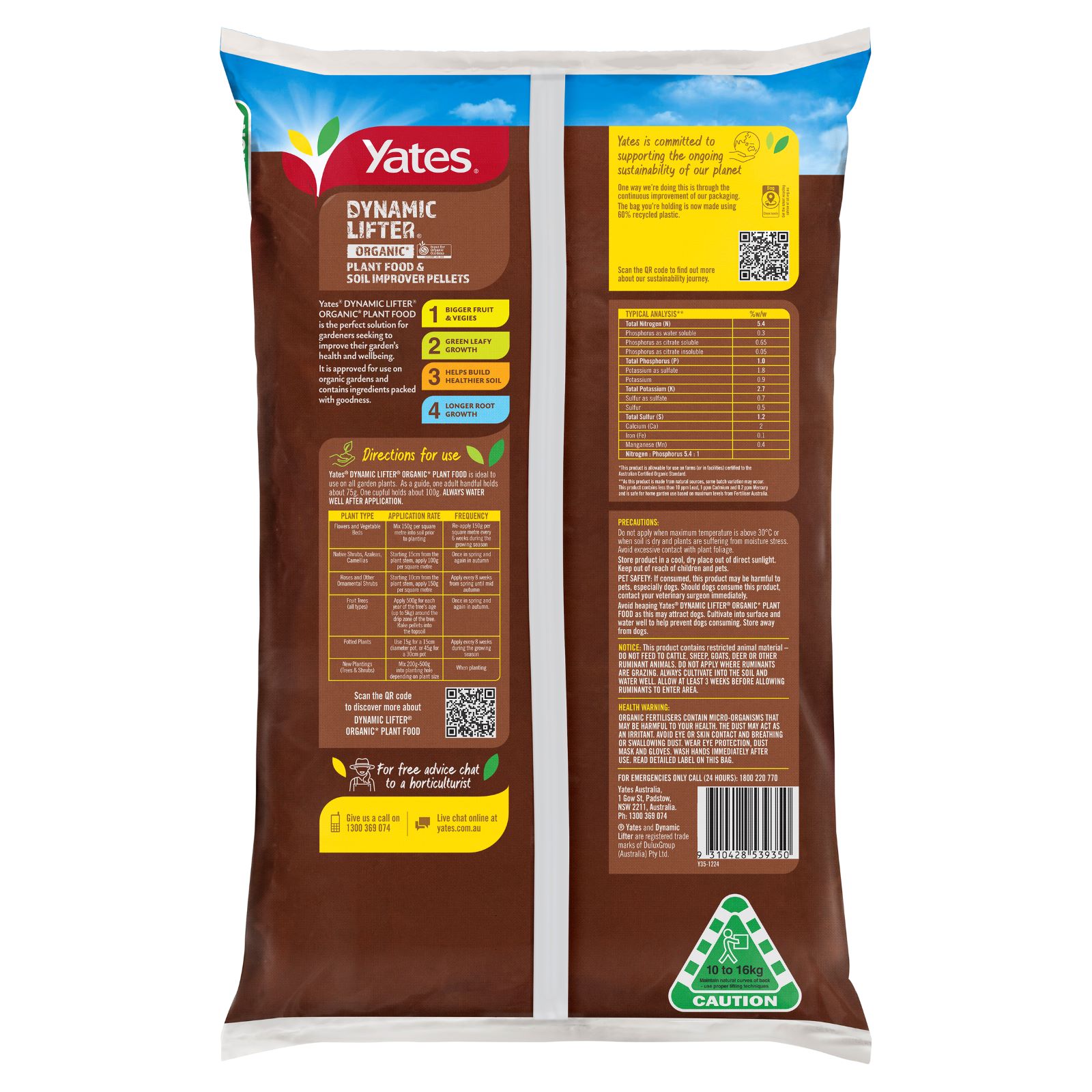 Yates 12.5kg Dynamic Lifter Soil Improver & Plant Fertiliser (WA only)